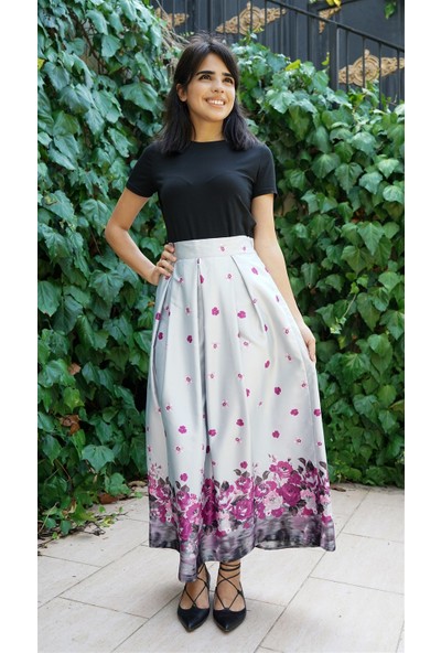 For You Moda Baskı Desenli Maxi Etek Gri For You Moda Baskı Desenli Maxi Etek Gri