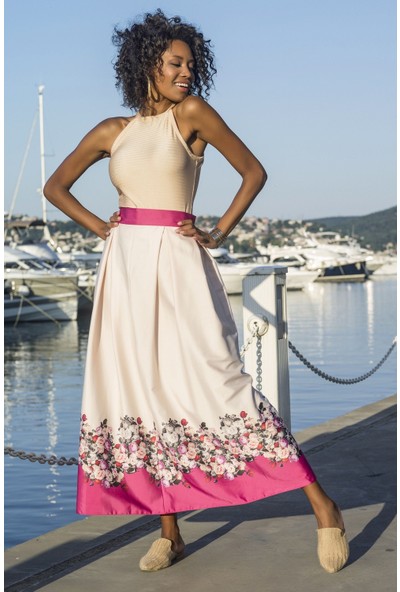 For You Moda Baskı Desenli Maxi Etek Ekru For You Moda Baskı Desenli Maxi Etek Ekru