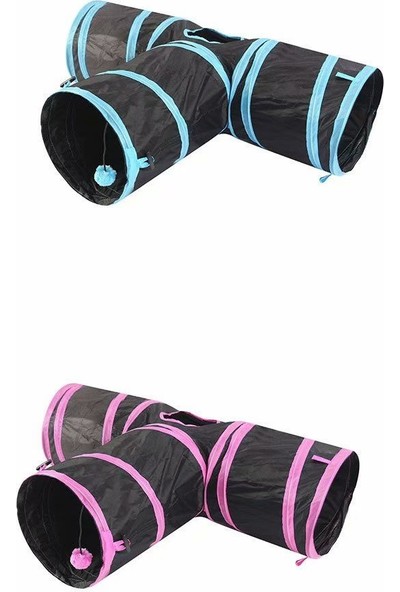 Fada 2'li Kedi Tüneli 3 Yollu Evcil Hayvan Oyun Tüneli-Pembe - Mavi (Yurt Dışından)