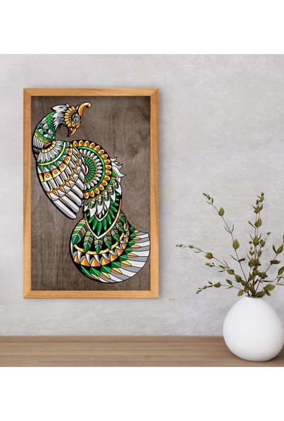 Bk Gift Tavus Kuşu Dekoratif Retro Ahşap Tablo-1