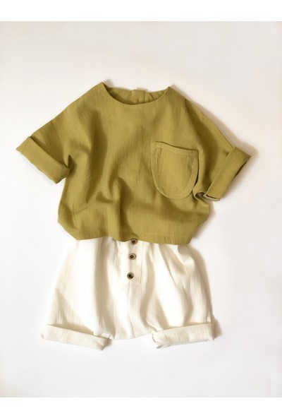 Catz Kids Yağ Yeşili Şile Bezi Şort Takım