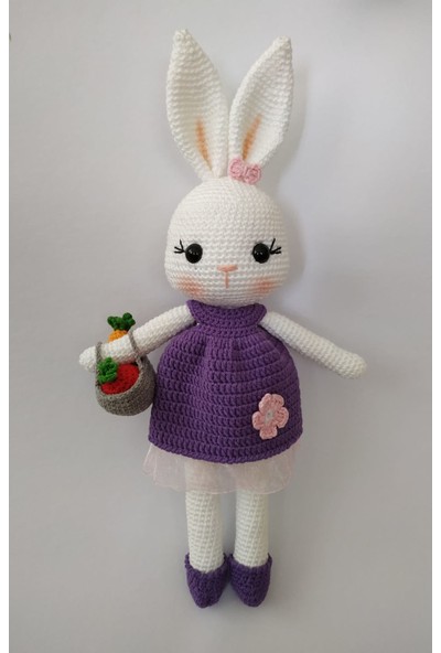 Oyuncak Park Mor Sepetli Şirin Tavşan Uyku Arkadaşı Amigurumi Organik Oyuncak