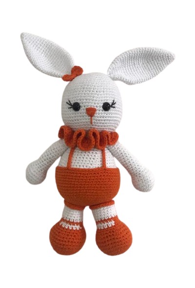 Oyuncak Park Turuncu Kıyafetli Tombik Tavşan Uyku Arkadaşı Amigurumi Organik Oyuncak