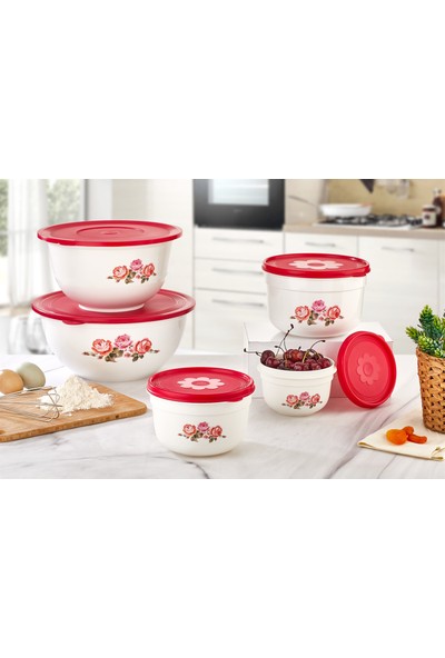 Özmet 5'li Lüks Yuvarlak Saklama Kabı Seti