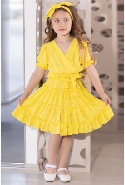 Riccotarz Kız Çocuk Beli Lastikli Fırfır Detaylı Sarı Etekli Takım