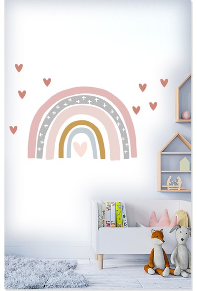 Sticker Sepetim Kalpler ve Soft Renkli Gökkuşağı Çocuk Odası Duvar Sticker Sticker Sepetim Kalpler ve Soft Renkli Gökkuşağı Çocuk Odası Duvar Sticker