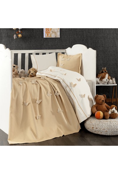 Minelya Home 5 Parça Pamuk 3D Kelebek Desenli Bebek Nevresim Takımı