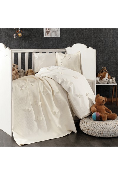 Minelya Home 5 Parça Pamuk 3D Kelebek Desenli Bebek Nevresim Takımı