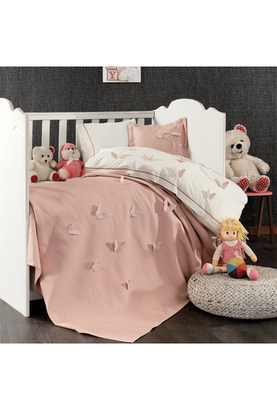Minelya Home 5 Parça Pamuk 3D Kelebek Desenli Bebek Nevresim Takımı