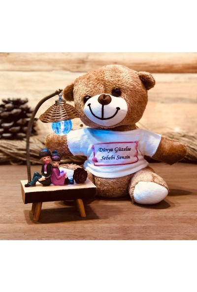 Hediye Deposu Dünya Güzelse Sebebi Sensin Peluş Ayıcık ve Gece Lambası Sevgiliye Armağanseti