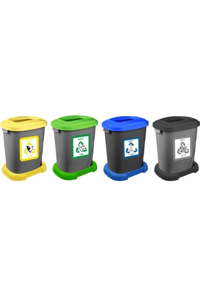 Scratch Anet Geri Dönüşüm Kutusu Plastik Sıfır Atık Çöp Kovası 4 Lü Set 50 Lt.