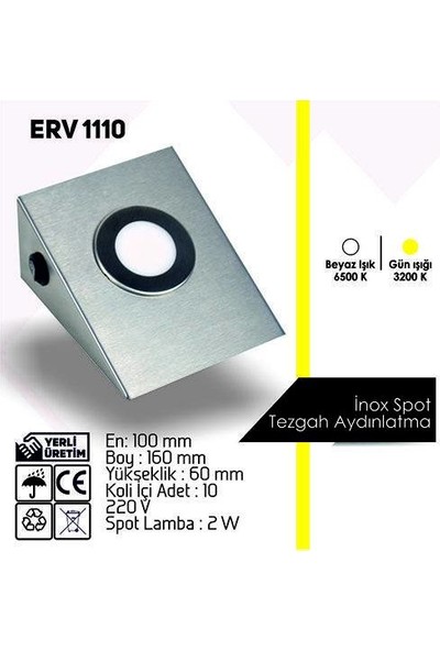 Erva Inox Tezgah Altı Spot Lamba Günışığı