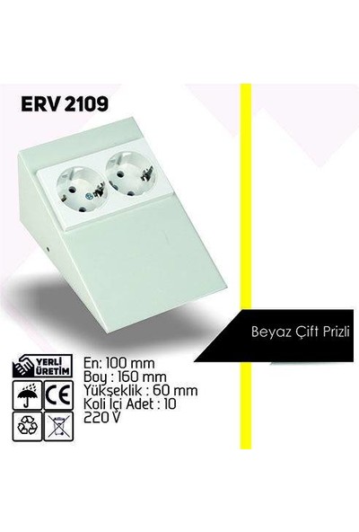 Erva Tezgah Altı Çiftli Beyaz Priz Beyaz Gövde Erva Tezgah Altı Çiftli Beyaz Priz Beyaz Gövde