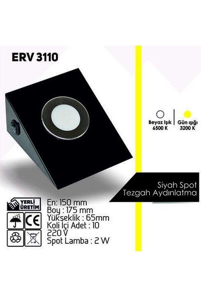 Erva Tezgah Altı Spot Lamba Siyah Gövde Günışığı Erva Tezgah Altı Spot Lamba Siyah Gövde Günışığı