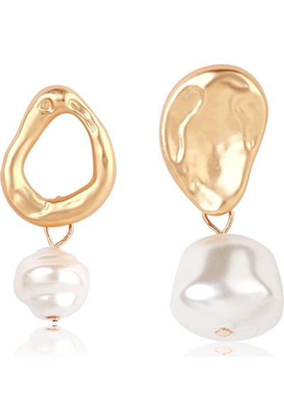 Ufuk Saten Asimetrik Tasarımlı Altın Kaplama Incili Küpe