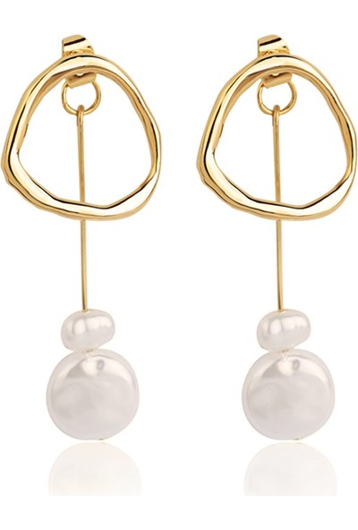 Ufuk Saten Yassı Incili Iki Katmanlı Altın Kaplama Küpe