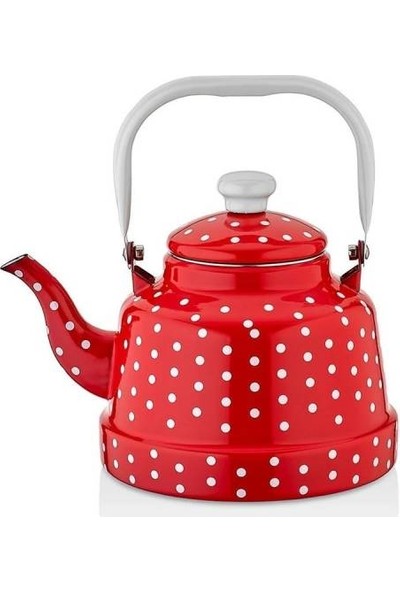 Ahir Ticaret Emaye Kırmızı Puanlı Çaydanlık Kamp Demliği Lüks Nostalji 1,7 Litre