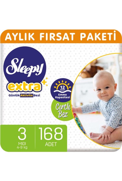 Sleepy Extra Aylık Fırsat Paketi Günlük Aktivite Bezi 3 Numara Midi 168'li Sleepy Extra Aylık Fırsat Paketi Günlük Aktivite Bezi 3 Numara Midi 168'li