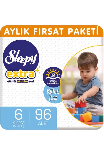 Sleepy Extra Aylık Fırsat Paketi Günlük Aktivite Külot Bez 6 Numara Xlarge 96'lı Sleepy Extra Aylık Fırsat Paketi Günlük Aktivite Külot Bez 6 Numara Xlarge 96'lı
