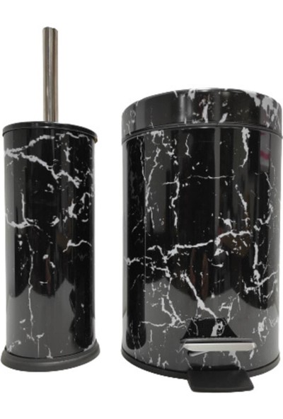 Aknur Plastik - Mermer Desen Çöp Kovası Tuvalet Wc Fırçası 2'li Banyo Seti (Siyah) Aknur Plastik - Mermer Desen Çöp Kovası Tuvalet Wc Fırçası 2'li Banyo Seti (Siyah)