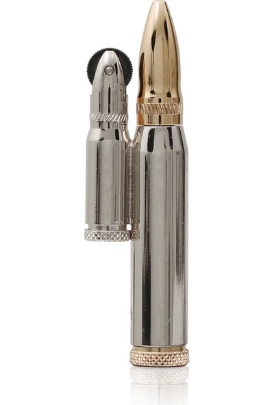 Zekupp Mermi Tasarımlı Gümüş Gri ve Altın Sarısı Joker Çakmak