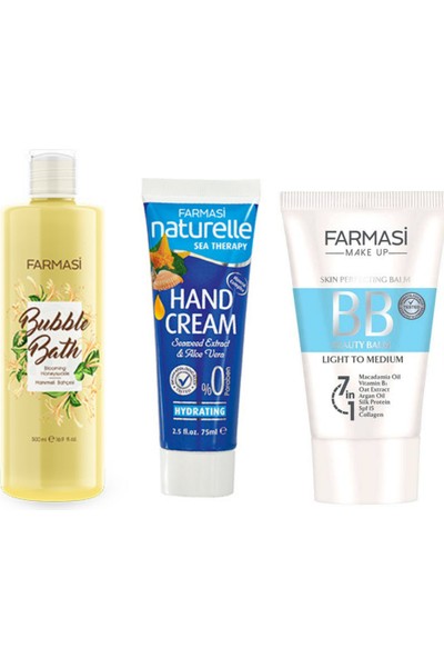 Farmasi Bb Krem Açıktan Ortaya 50 ml 02 + Farmasi Hanımeli Bahçesi Banyo Köpüğü 500 ml + Farmasi Naturelle Sea Therapy Yosun & Aloe Vera Nemlendirici El Kremi 75 ml