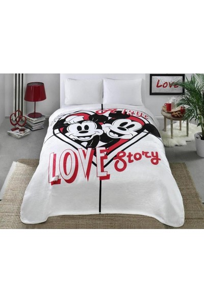 Taç Disney Minnie Mickey Love Is Lisanslı Çift Kişilik Kışlık Battaniye