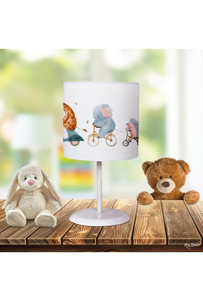 Rivaİstanbul Bisikletli Hayvanlar Sulu Boya Çocuk Odası Abajur
