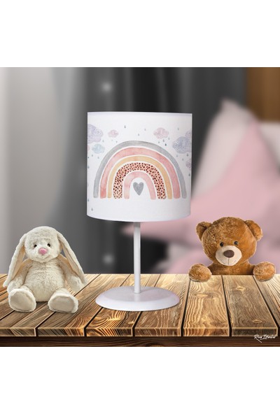 Rivaİstanbul Kalpli Gökkuşağı ve Bulutlar Çocuk Odası Abajur