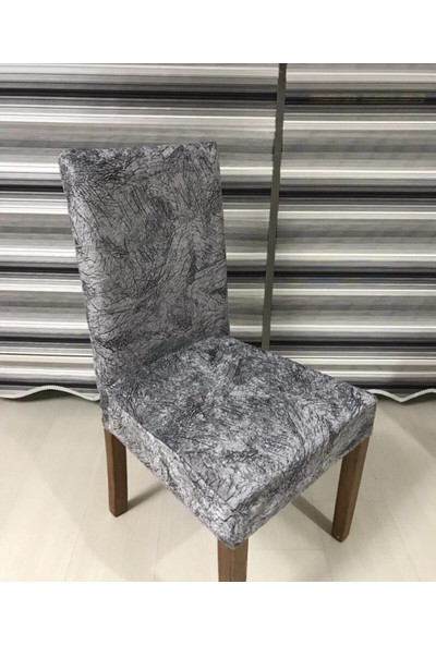 Madame Blue İpek Kadife Damar Desen 6'lı Likralı Sandalye Kılıfı Madame Blue İpek Kadife Damar Desen 6'lı Likralı Sandalye Kılıfı