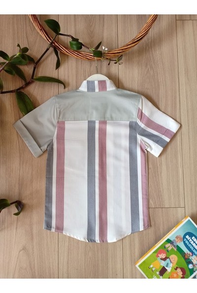 Dolly Stil Dolly Childs Erkek Çocuk Beyaz ve Gri Hakim Yaka Gömlek