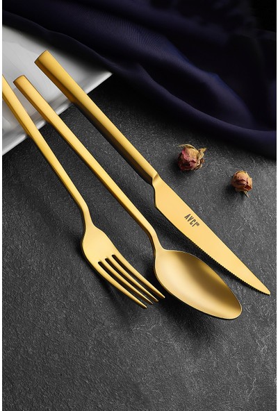 Avcı Klas Mat Gold 84 Parça Çatal Kaşık Bıçak Takımı 18/10 Paslanmaz Çelik Avcı Klas Mat Gold 84 Parça Çatal Kaşık Bıçak Takımı 18/10 Paslanmaz Çelik