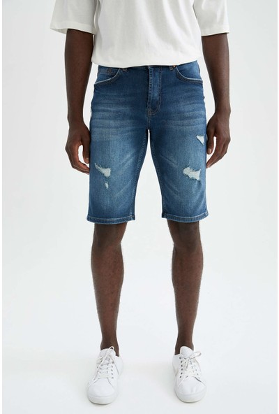 Defacto Slim Fit Yırtık Bermuda Jean Şort U2870AZ21SM
