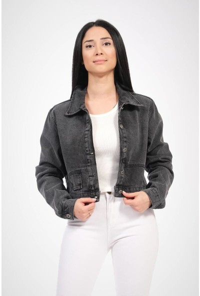 Kadın Arkası Cep Detyalı Kot Mont Füme Kadın Arkası Cep Detyalı Kot Mont Füme