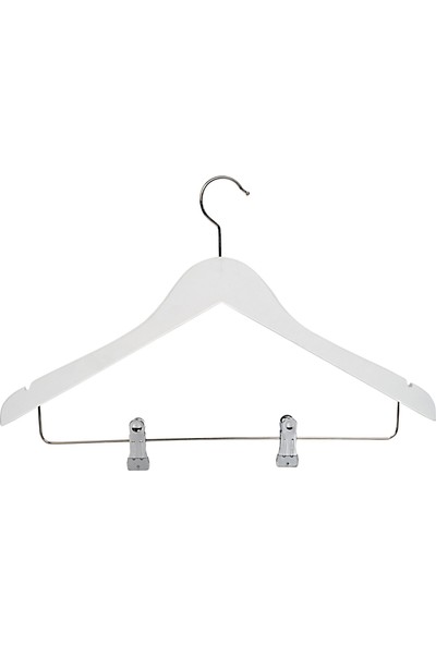NYN Ahşap Askı Şık Mandallı Gömlek Etek Askısı Beyaz Renk 6 Adet