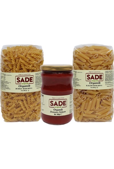Sade Organik Organik Burgu Makarna 500 gr + Organik Kalem Makarna 500 gr + Organik Domates Salçası 650GR Sade Organik Organik Burgu Makarna 500 gr + Organik Kalem Makarna 500 gr + Organik Domates Salçası 650GR