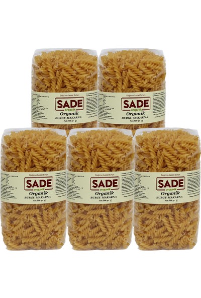 Sade Organik Organik Burgu Makarna 500 gr 5'li Sade Organik Organik Burgu Makarna 500 gr 5'li