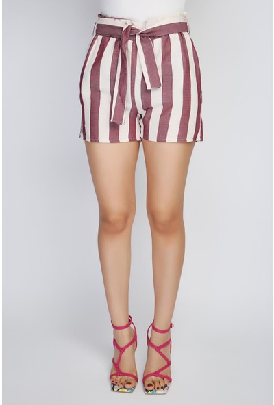 Rodi Kadın Geniş Çizgili Lastik Bel Şort RD21YB141411