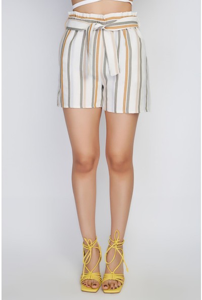Rodi Kadın Orta Çizgili Lastik Bel Şort RD21YB141422