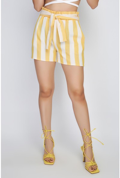 Rodi Kadın Geniş Çizgili Lastik Bel Şort RD21YB141411