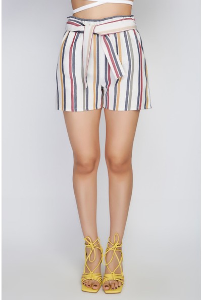 Rodi Kadın Orta Çizgili Lastik Bel Şort RD21YB141422