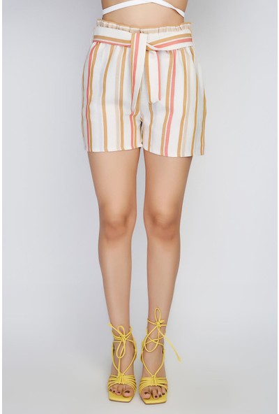 Rodi Kadın Orta Çizgili Lastik Bel Şort RD21YB141422