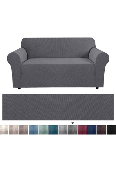 Bogda Bal Peteği Desen Streç Lastıklı Esnek Koltuk Kanepe Kılıfı 3 Kişilik Koyu Gri