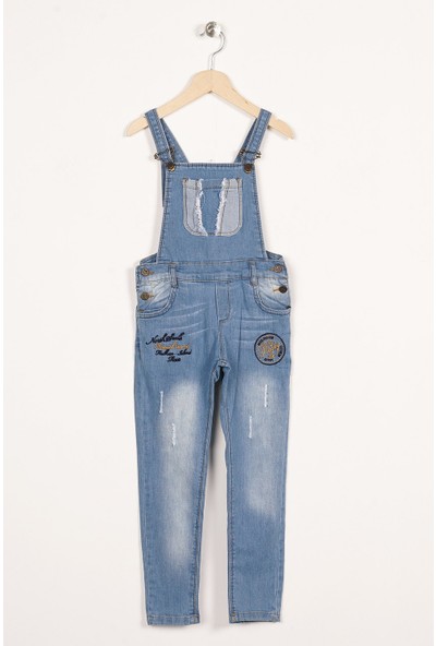 Zepkids Erkek Çocuk Pantolon Salopet Yırtıklı Nakışlı 3-12 Yaş