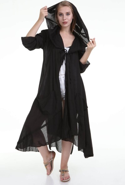 Luisido Siyah Cadı Kapüşonlu Bohem Kaftan Luisido Siyah Cadı Kapüşonlu Bohem Kaftan