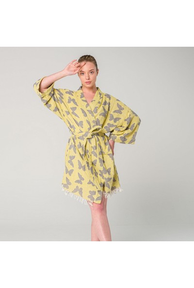 Miespiga Kelebek Desenli Kadın Peştemal Kimono