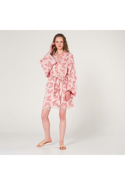 Miespiga Kelebek Desenli Kadın Peştemal Kimono