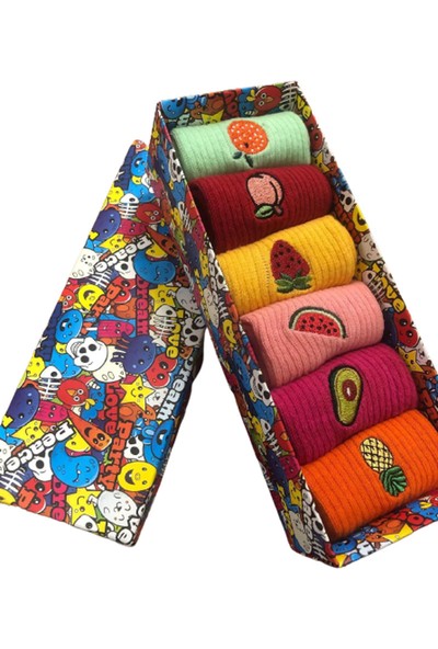 Trendcorap Meyve Nakışlı Pamuklu Soket Çorap 6 Çift Trendcorap Meyve Nakışlı Pamuklu Soket Çorap 6 Çift