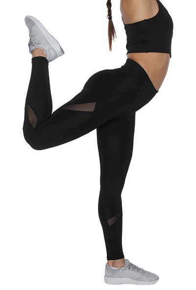 Muscle Cloth Musclecloth Zimma Tül Detaylı Tayt Siyah