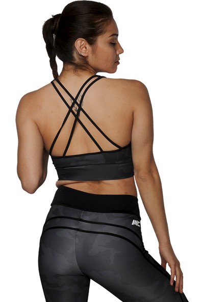 Muscle Cloth Musclecloth Elise Sporcu Sütyeni Siyah Kamuflaj